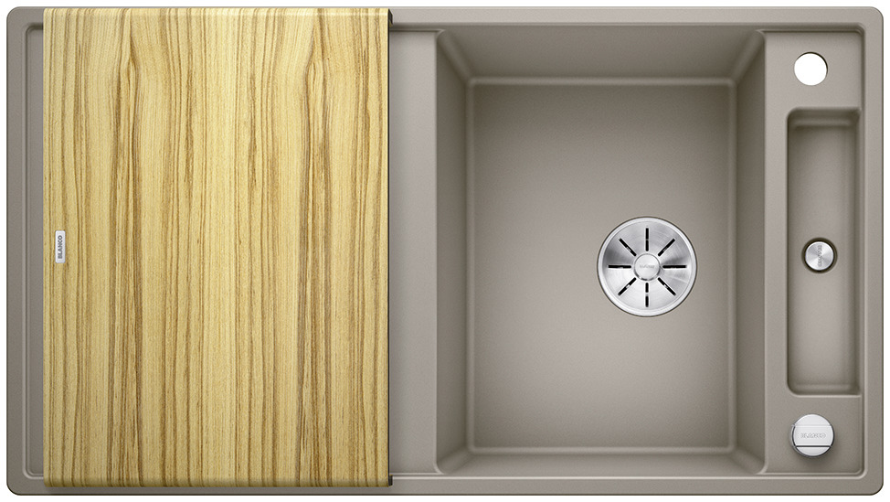BLANCO AXIA III 5 S Silgranit tartufo odwracalny, korek auto., InFino, deska jesionowa